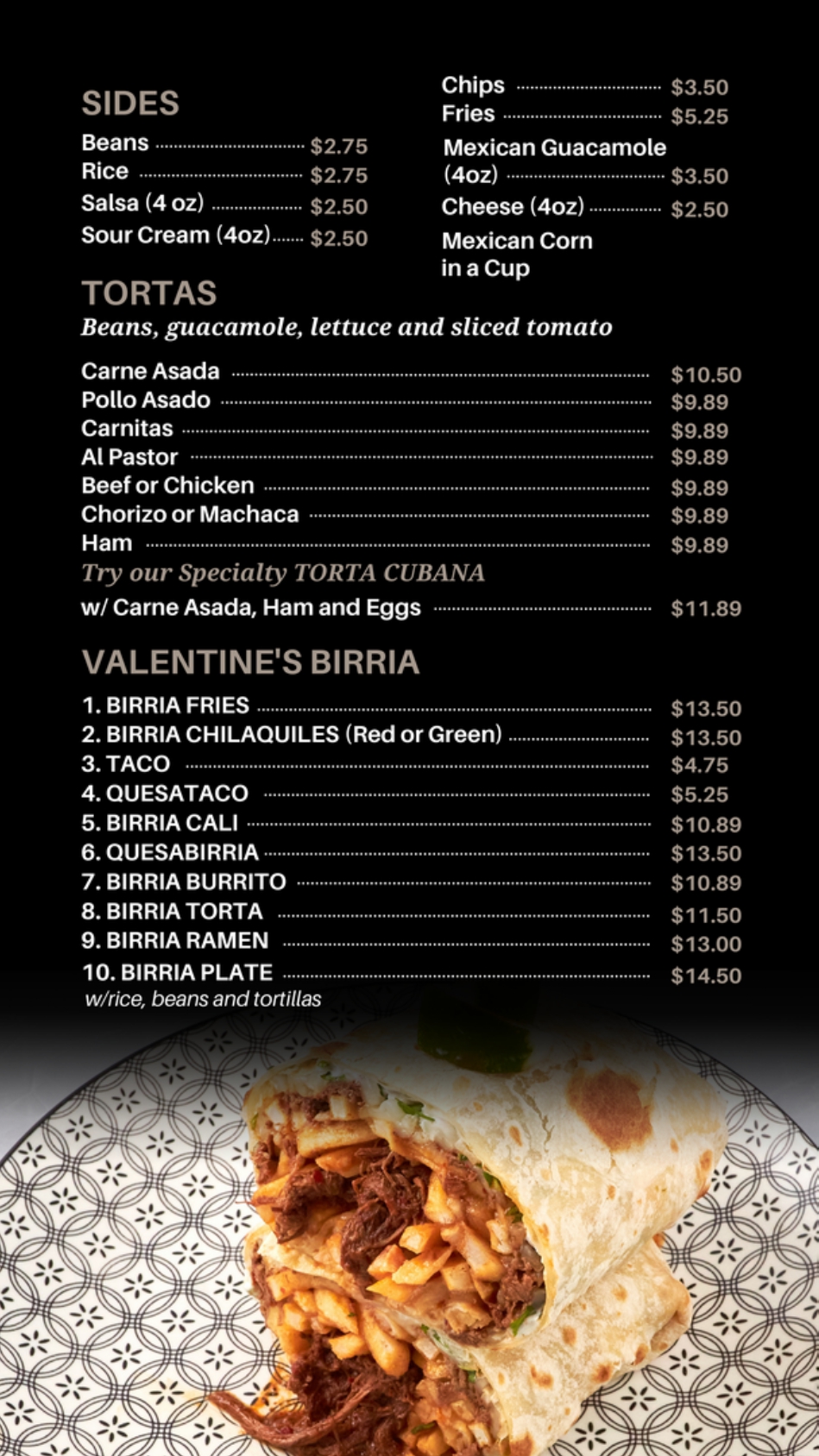 Menu – Valentine's Mexican Food